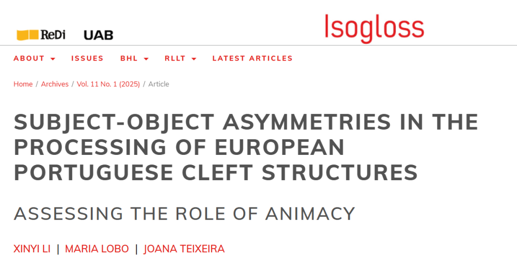 Nova publicação: "Subject-object asymmetries in the processing of ...